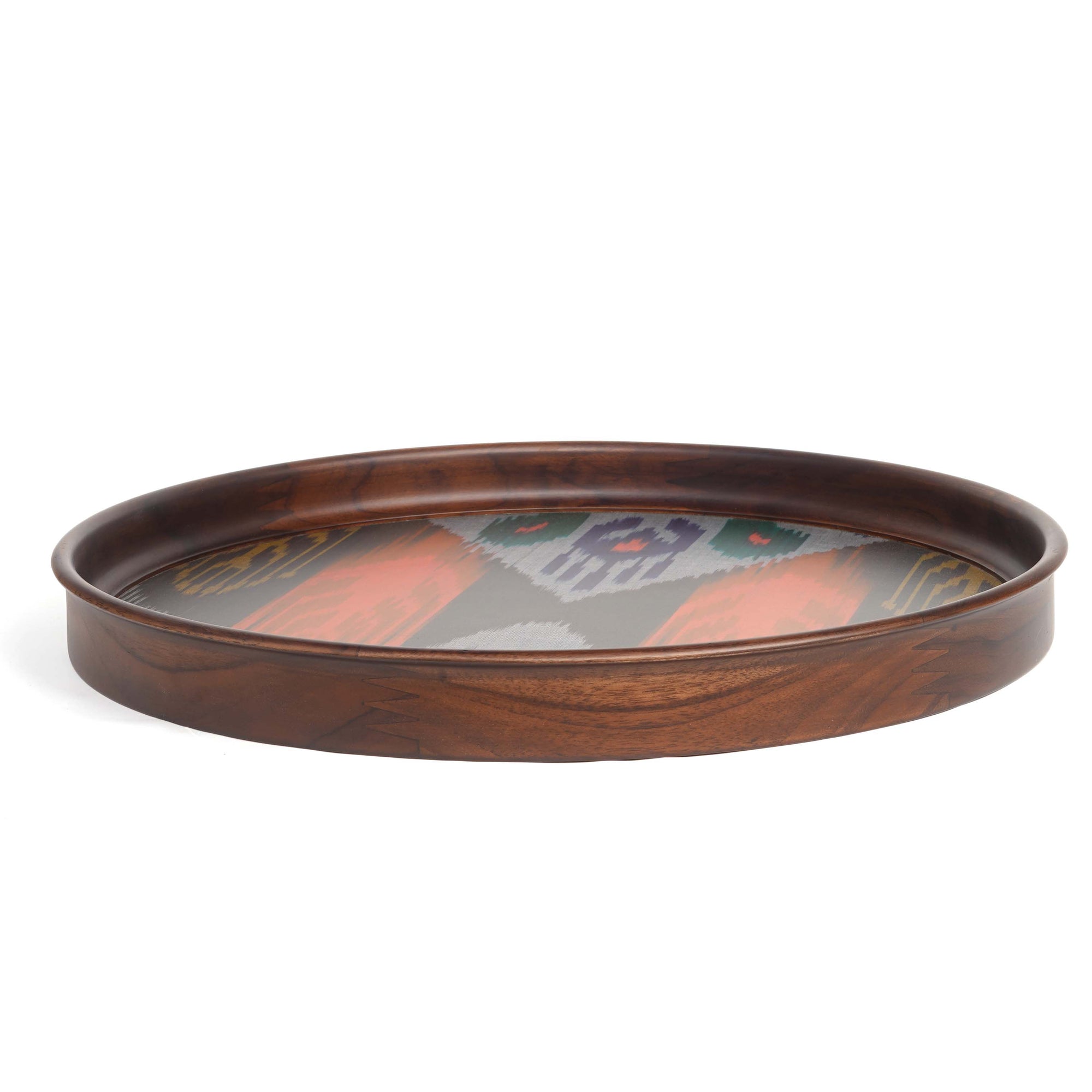 Round Teak Tray Ikat